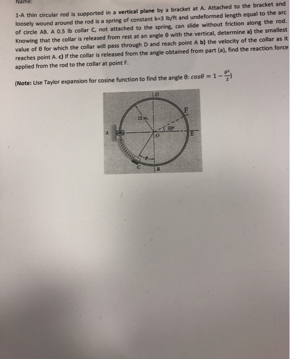 Solved Name 1-A thin circular rod is supported in a vertical | Chegg.com