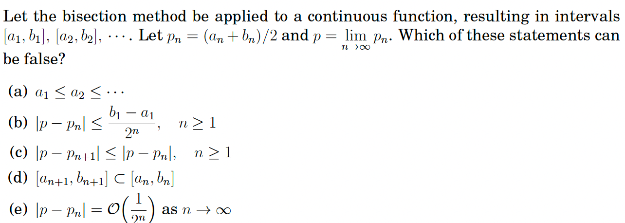 Solved Let The Bisection Method Be Applied To A Continuous 1656