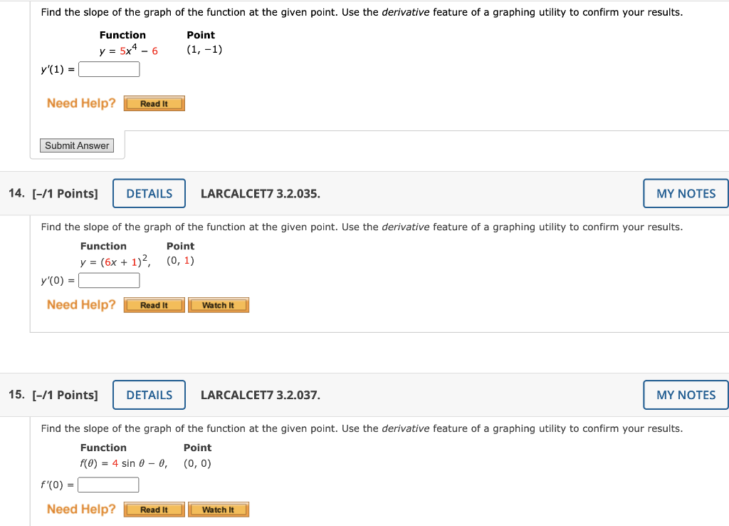 Solved Find the slope of the graph of the function at the | Chegg.com