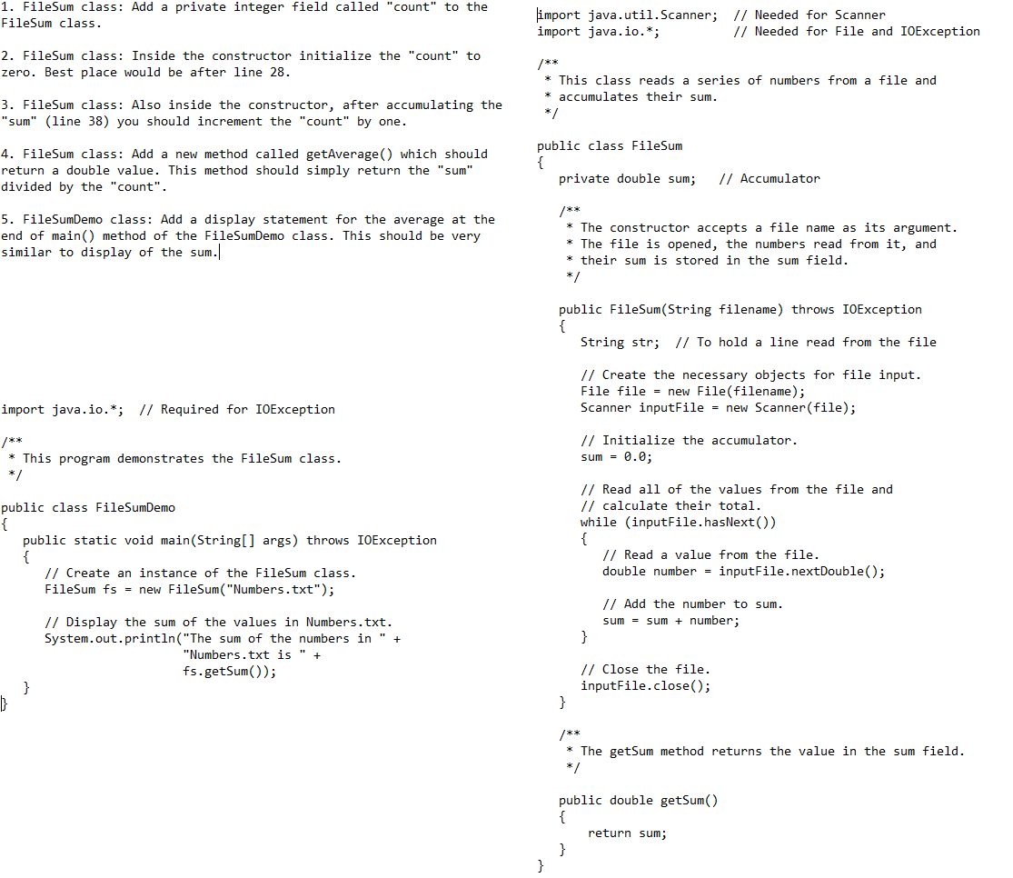 Solved 1. FileSum class: Add a private integer field called | Chegg.com Solved 1. FileSum class: Add a private integer field called | Chegg.com