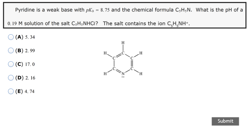 Solved Pyridine is a weak base with pK) = 8.75 and the | Chegg.com