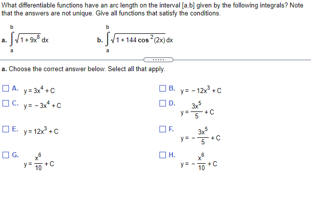 Solved What differentiable functions have an arc length on | Chegg.com