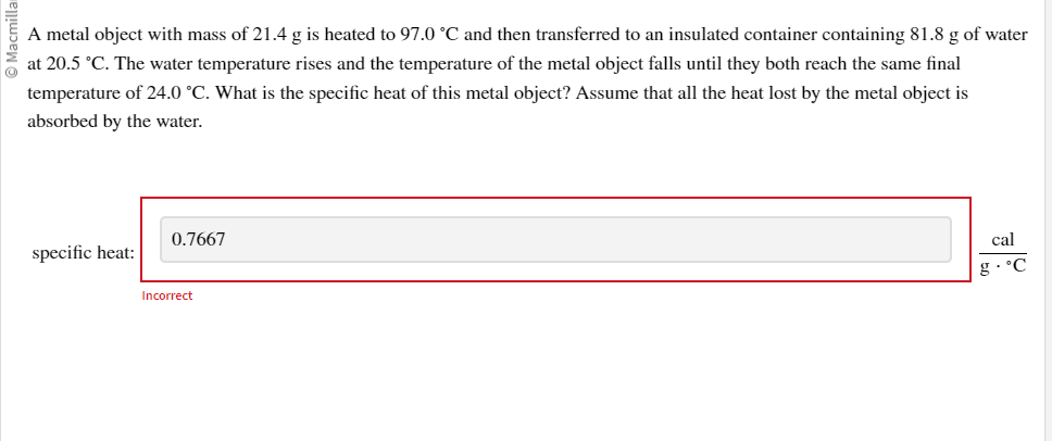 Solved A metal object with mass of 21.4 g is heated to | Chegg.com