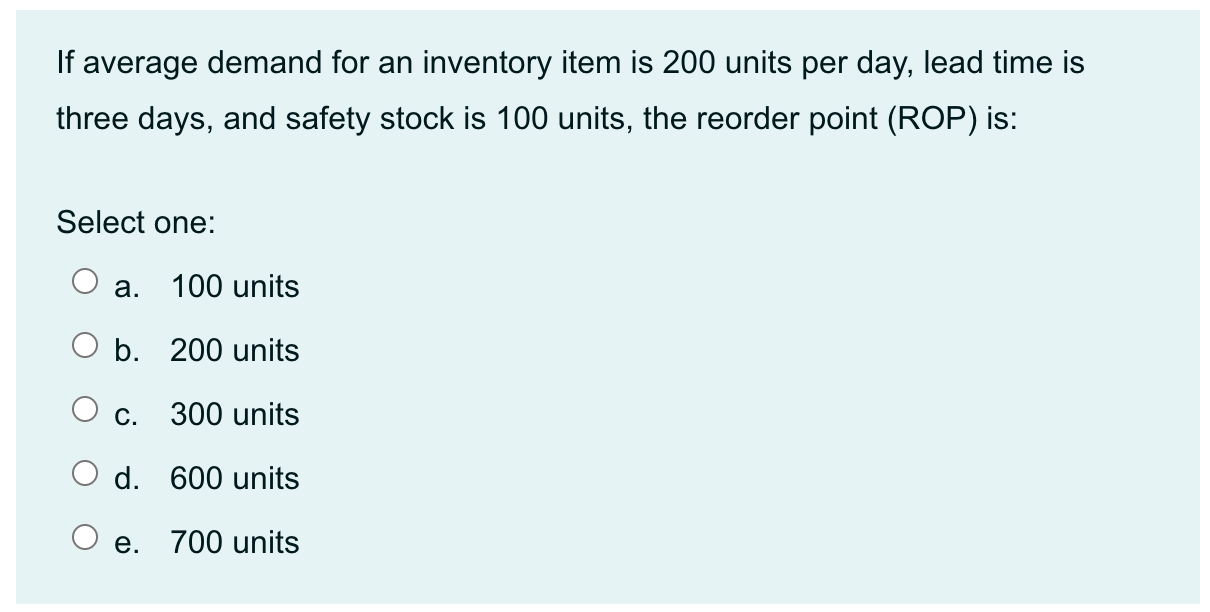 Solved If average demand for an inventory item is 200 units | Chegg.com