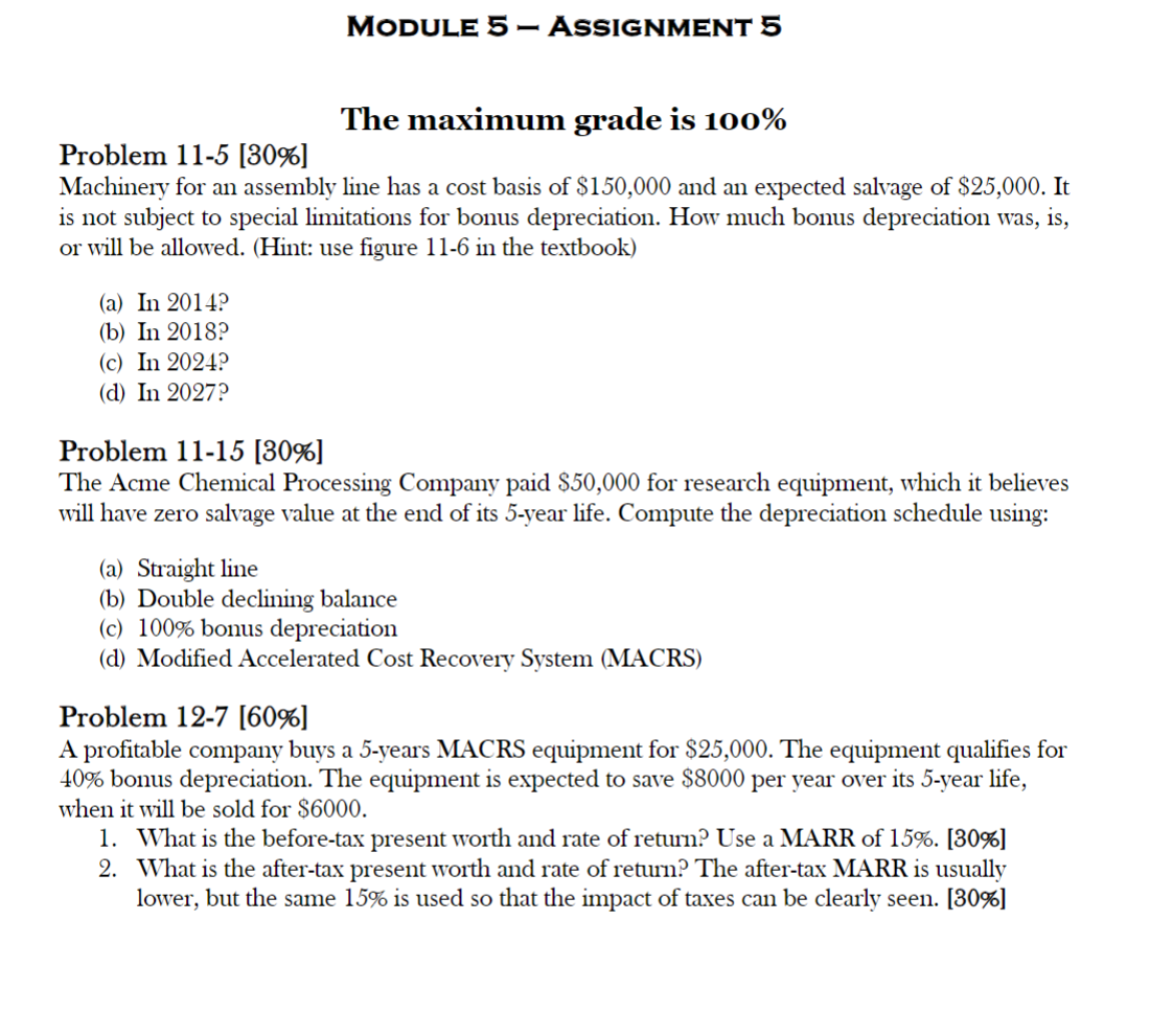 Solved Problem 11-5 [30\%] Machinery for an assembly line | Chegg.com