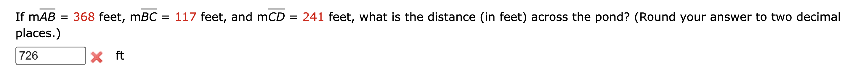 If mAB=368 feet, mBC=117 feet, and mCD=241 feet, what | Chegg.com