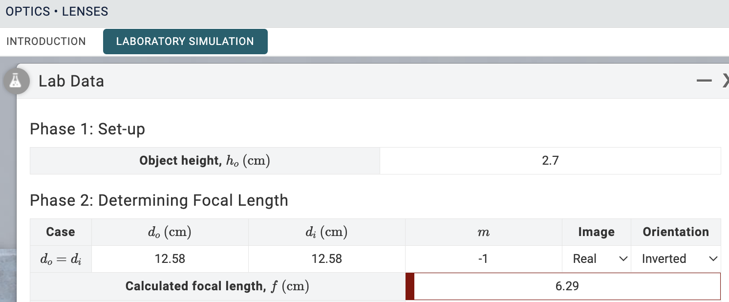 Solved Lab Data Phase 1: Set-up Object height, \\( | Chegg.com