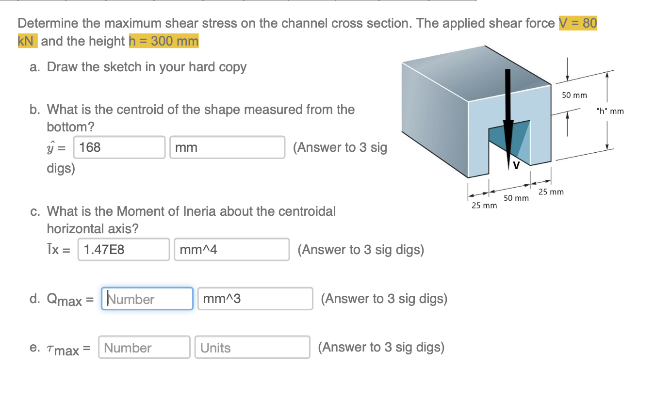 Solved Determine the maximum shear stress on the channel | Chegg.com