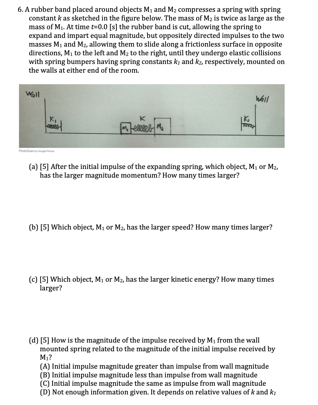 Solved 6. A rubber band placed around objects My and M2 | Chegg.com
