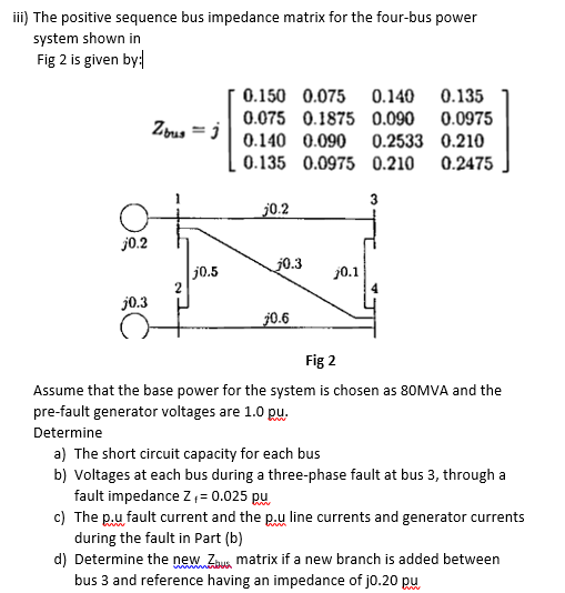Solved iii) The positive sequence bus impedance matrix for | Chegg.com