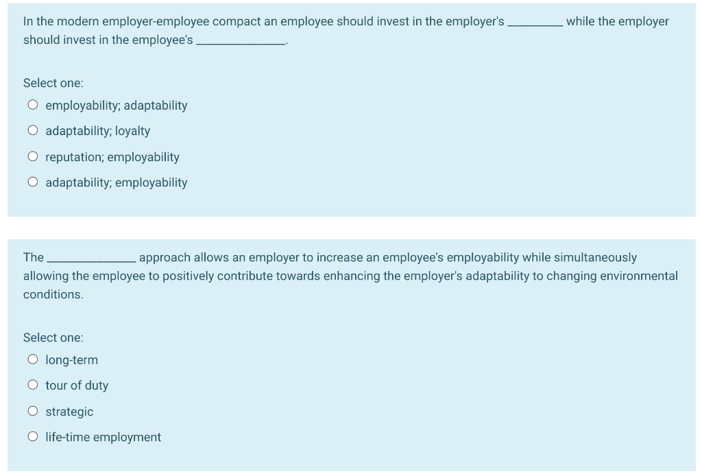 Solved In the modern employer-employee compact an employee | Chegg.com