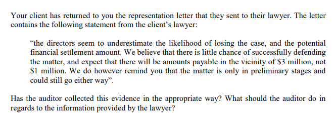 Your client has returned to you the representation | Chegg.com