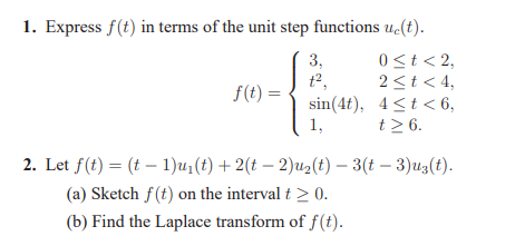 Solved 1. Express f(t) in terms of the unit step functions | Chegg.com