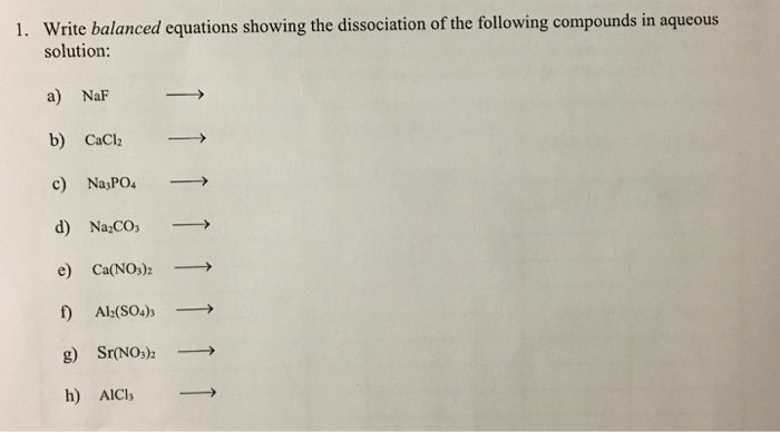 Solved 1. Write balanced equations showing the dissociation | Chegg.com Solved 1. Write balanced equations showing the dissociation | Chegg.com