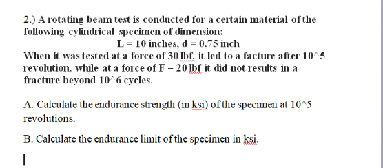 Solved 2.) A rotating beam test is conducted for a certain | Chegg.com