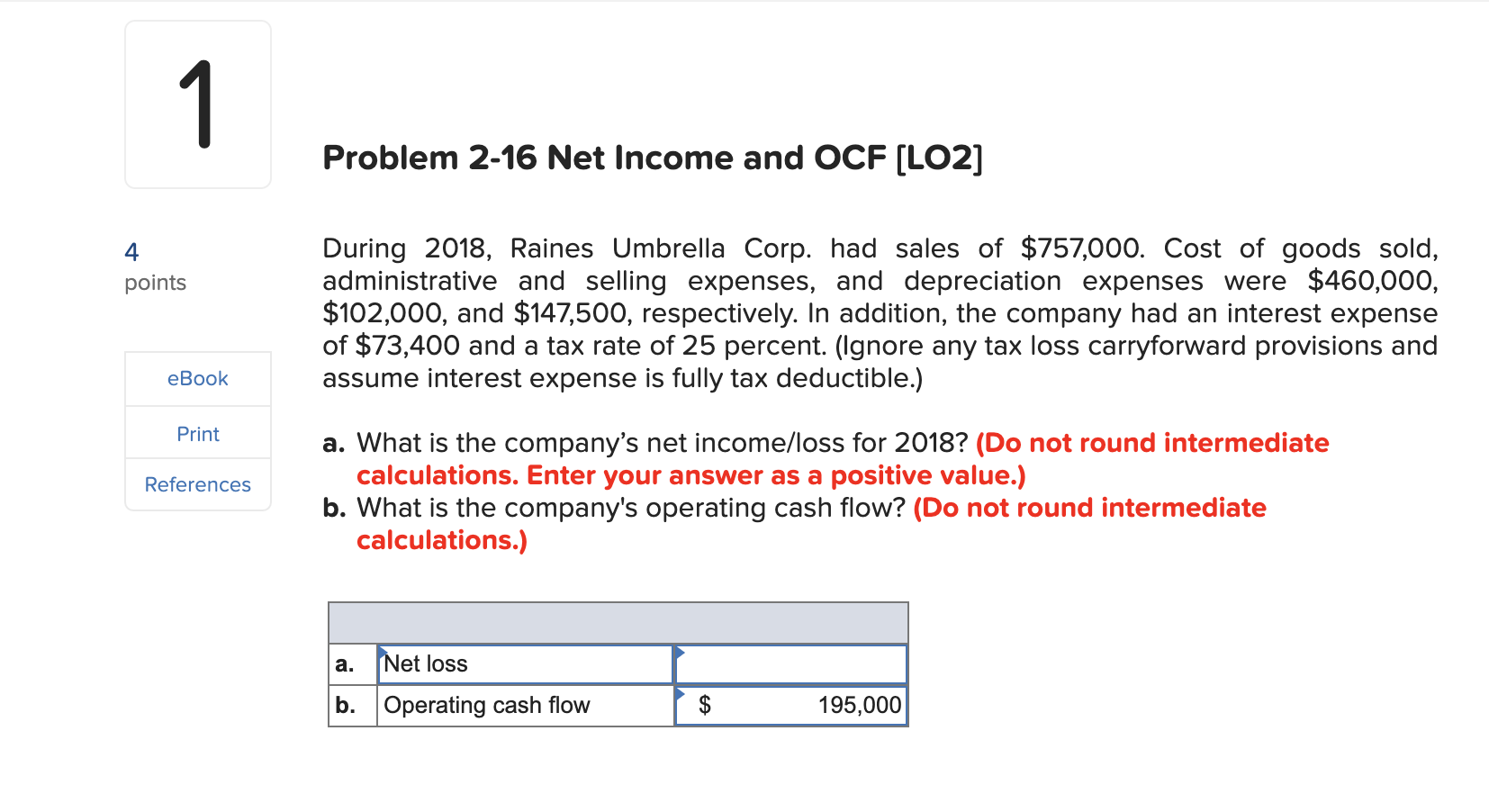 Solved 1 Problem 2-16 Net Income and OCF (LO2] 4 points | Chegg.com