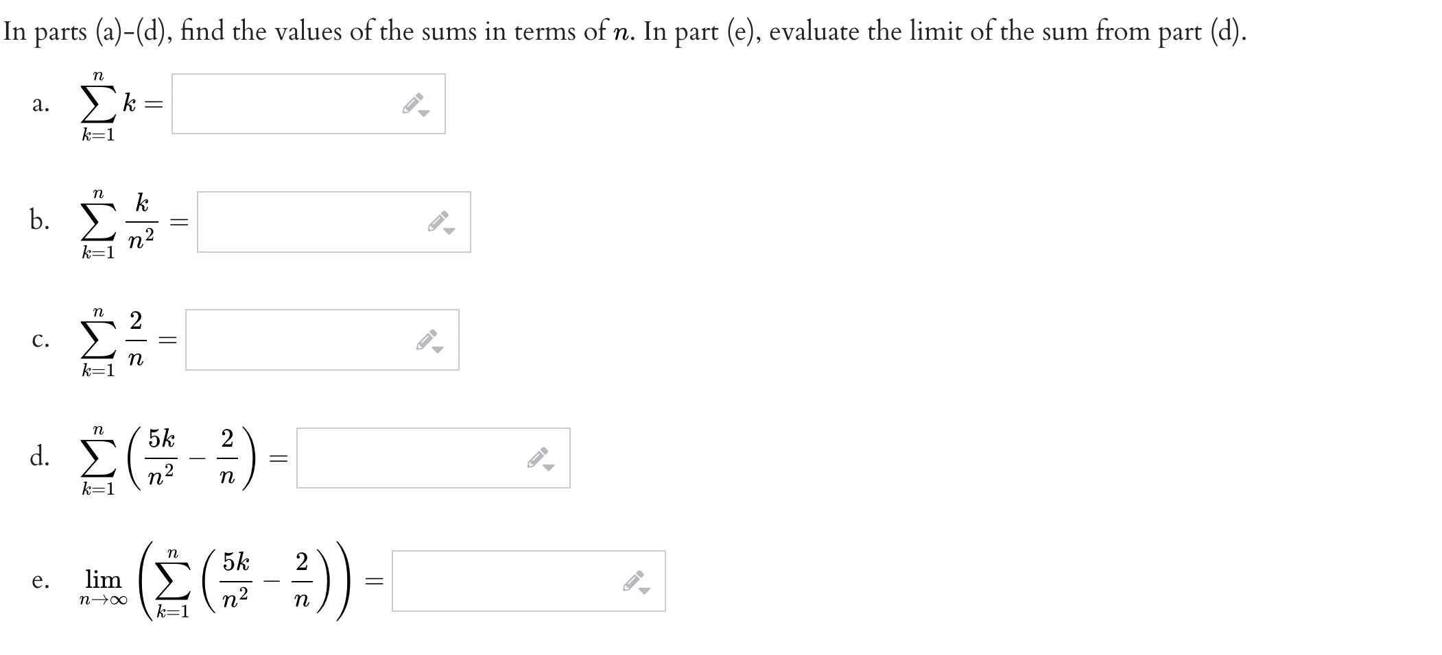 Solved In parts (a)-(d), find the values of the sums in | Chegg.com