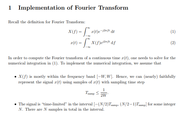 1 Implementation of Fourier Transform Recall the | Chegg.com