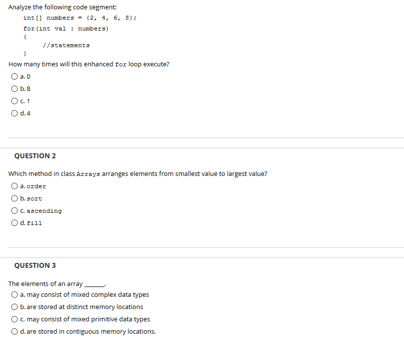 Solved Analyze the following code segment: int[] numbers = | Chegg.com