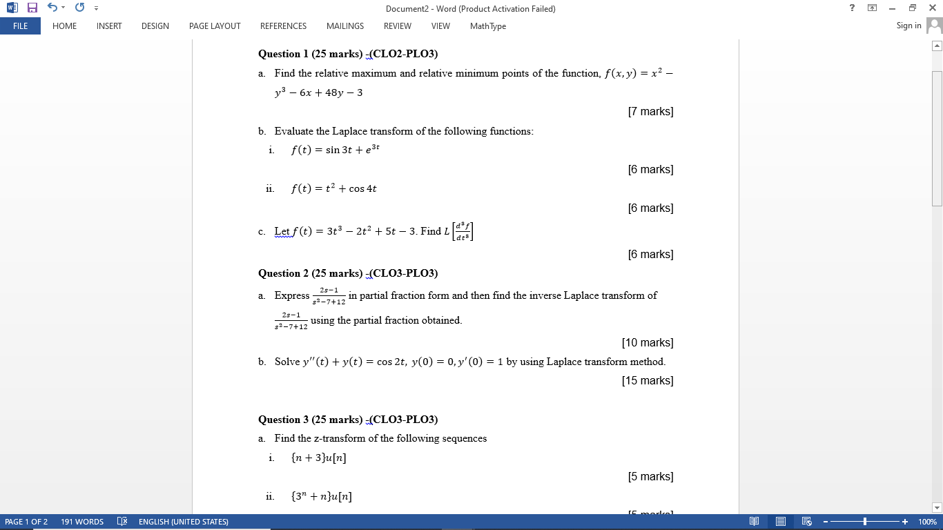 Solved ? W 50 FILE HOME INSERT Document2 - Word (Product | Chegg.com