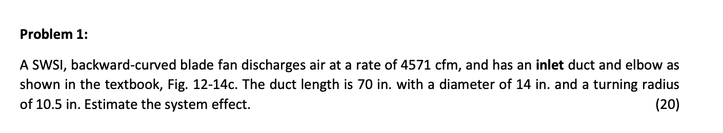 Problem 1: A SWSI, backward-curved blade fan | Chegg.com