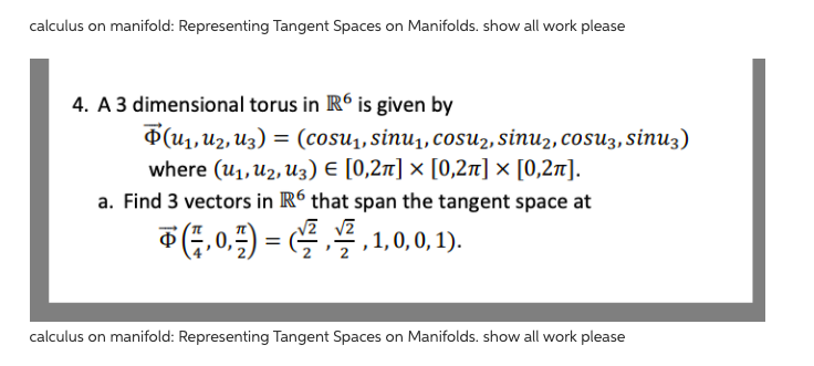 Solved calculus on manifold: Representing Tangent Spaces on | Chegg.com