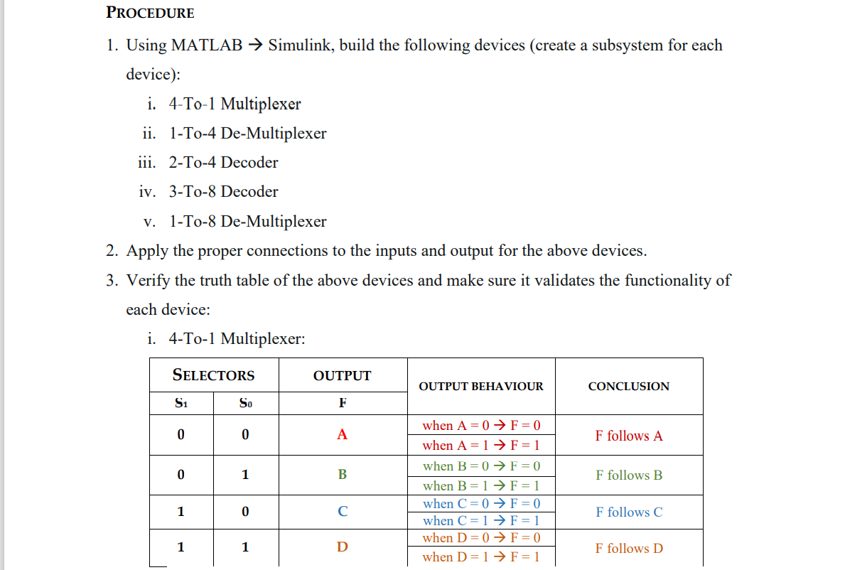 Solved PROCEDURE 1. Using MATLAB → Simulink, build the | Chegg.com