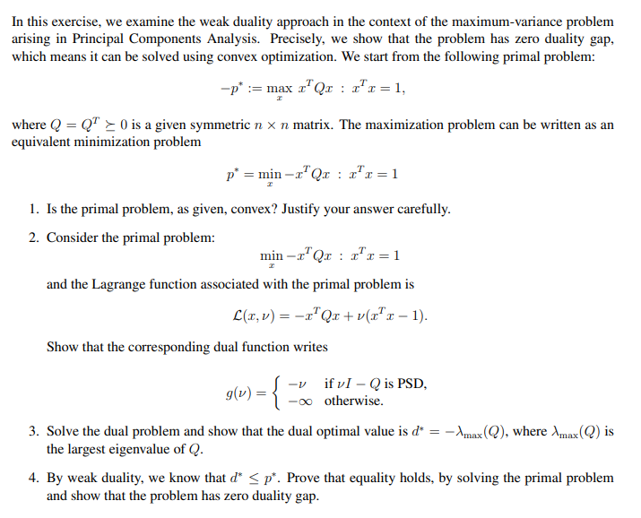 In this exercise, we examine the weak duality | Chegg.com