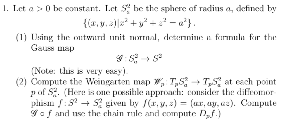 Solved Let a>0 be constant. Let Sa2 be the sphere of radius | Chegg.com