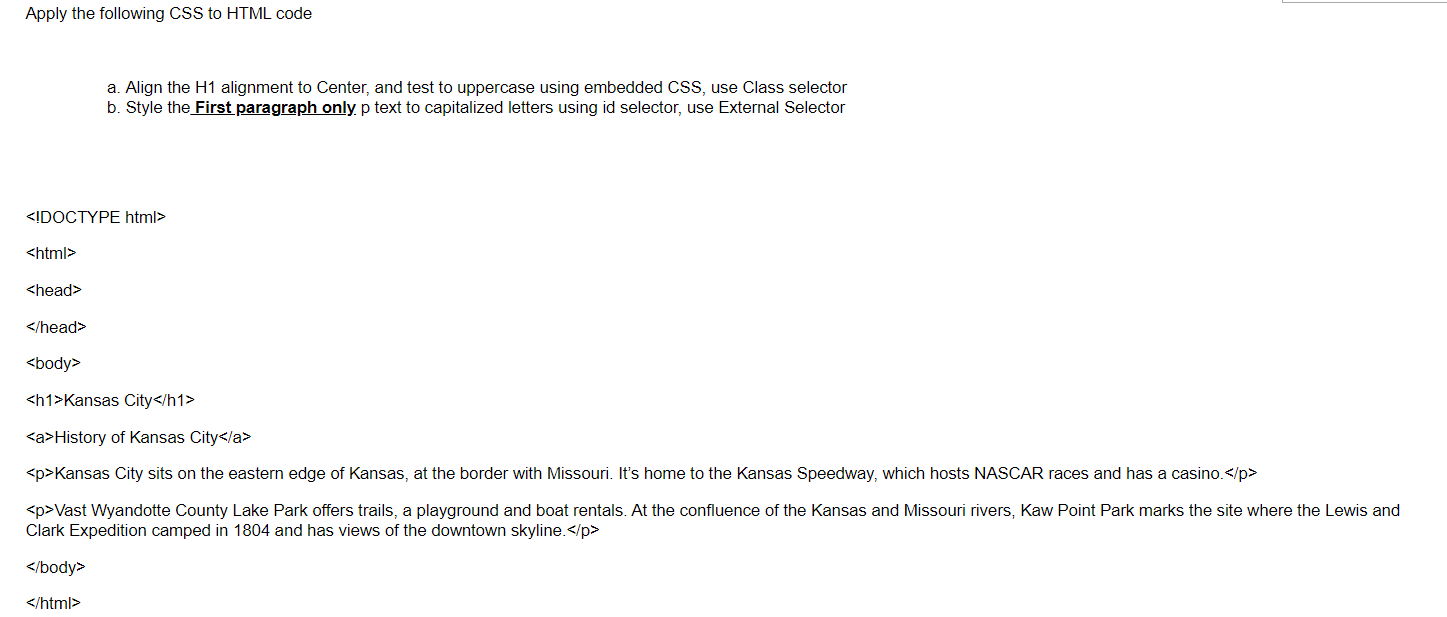 Solved a. Align the H1 alignment to Center, and test to | Chegg.com