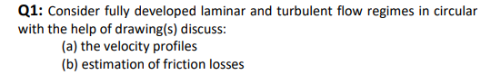 Solved Q1: Consider fully developed laminar and turbulent | Chegg.com