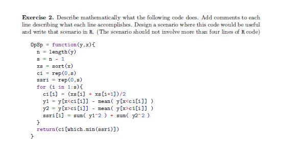Solved Exercise 2. Describe mathematically what the | Chegg.com