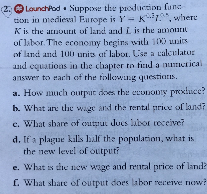 Solved LaunchPad Suppose the production func- tion in | Chegg.com