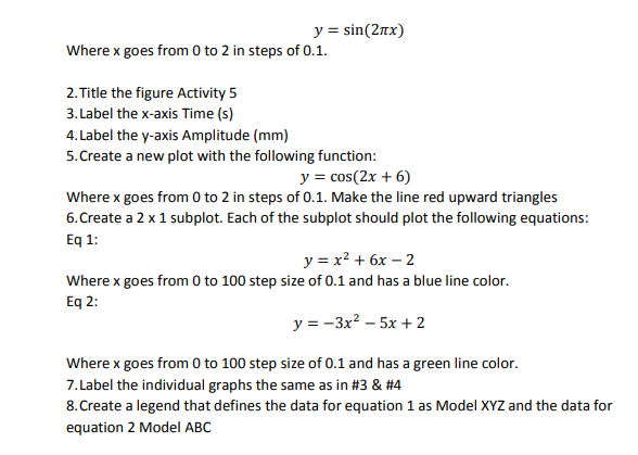 Solved Activity # 5 Create Graphs in Matlab (5 pts) Matlab | Chegg.com
