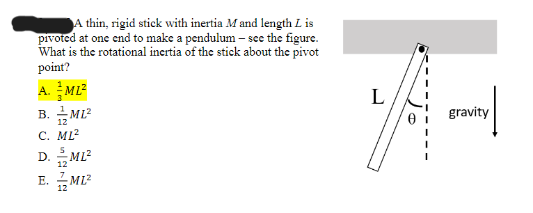 Solved A thin, rigid stick with inertia M and length L is | Chegg.com