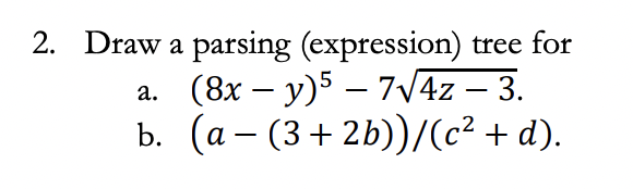 Solved 2. Draw a parsing (expression) tree for a. | Chegg.com