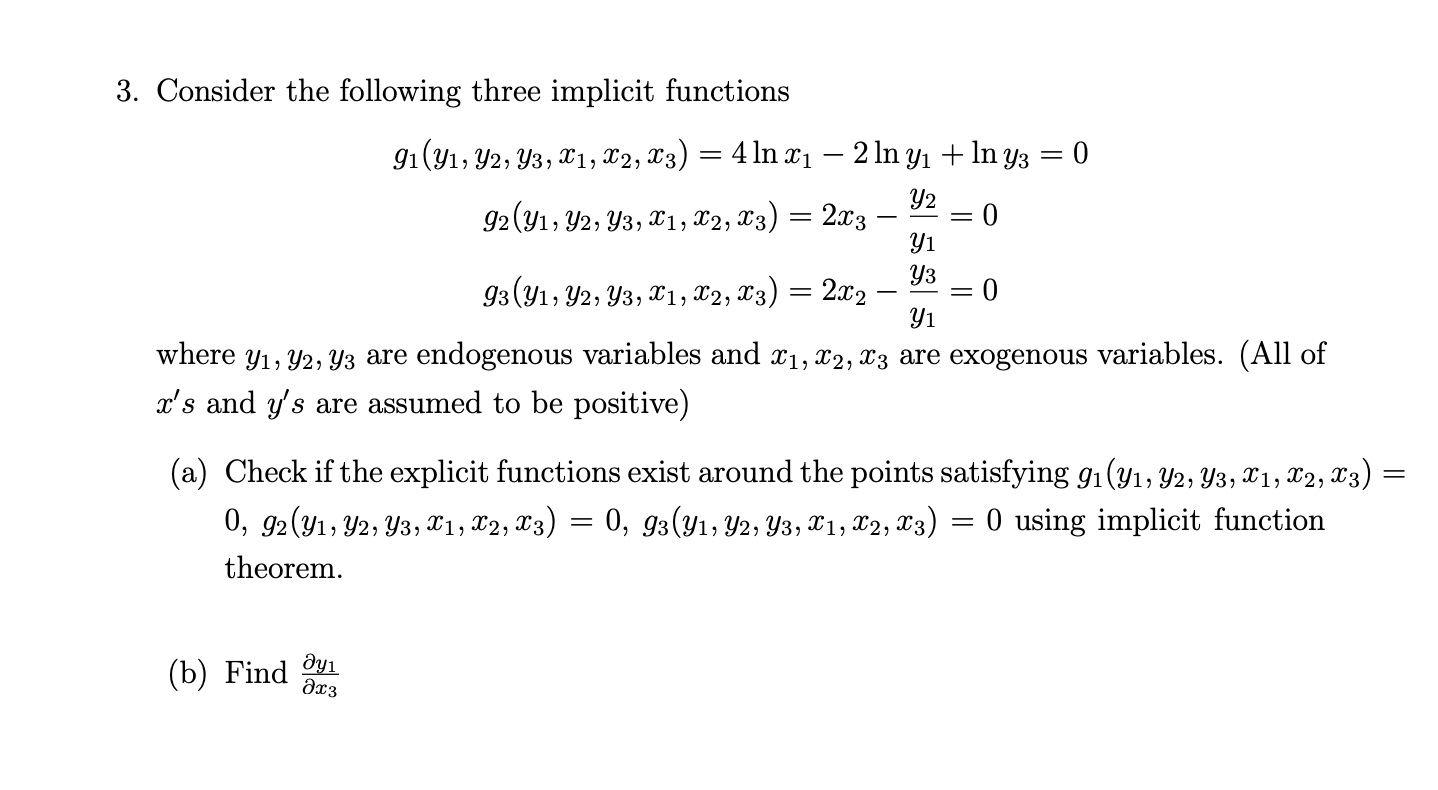 Solved 3. Consider the following three implicit functions | Chegg.com