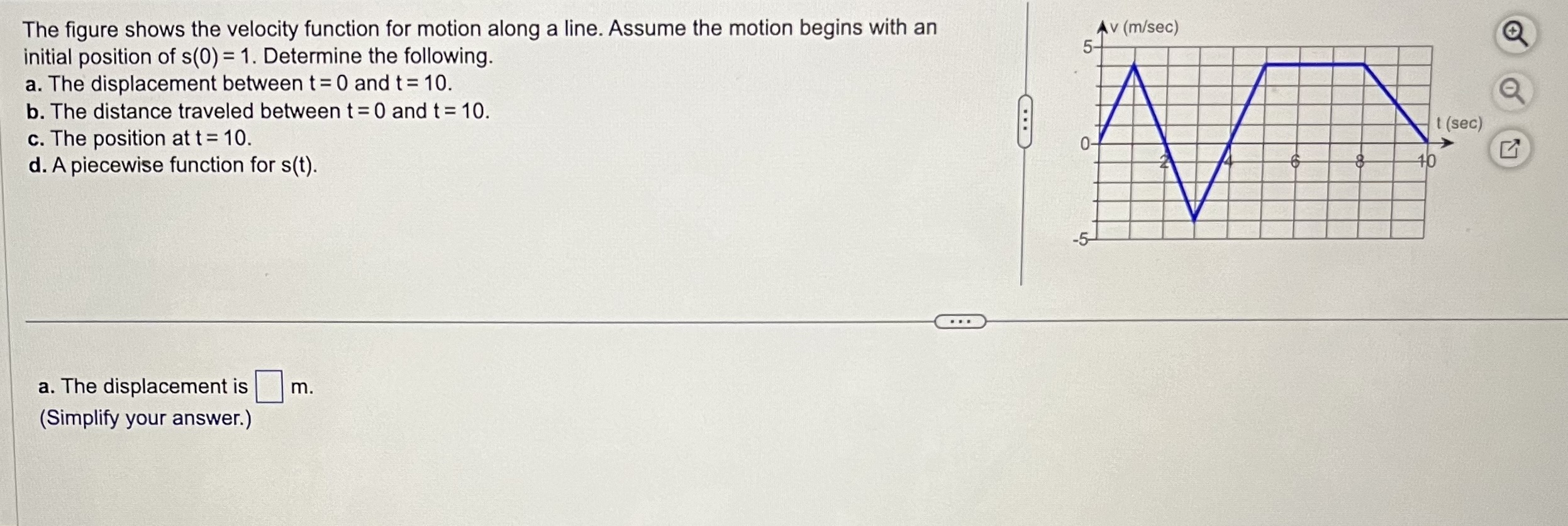 [Solved]: The figure shows the velocity function for motion
