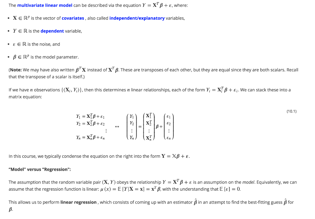 Solved The multivariate linear model can be described via | Chegg.com