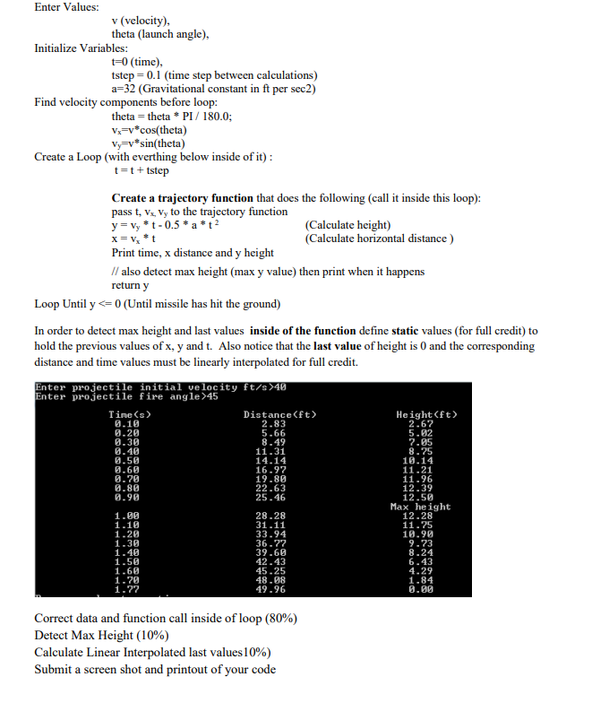 Solved Enter Values: v (velocity), theta (launch angle), | Chegg.com