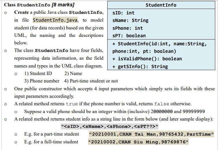 Solved Class Studentinfo [ 8 marks] - Create a public Java | Chegg.com