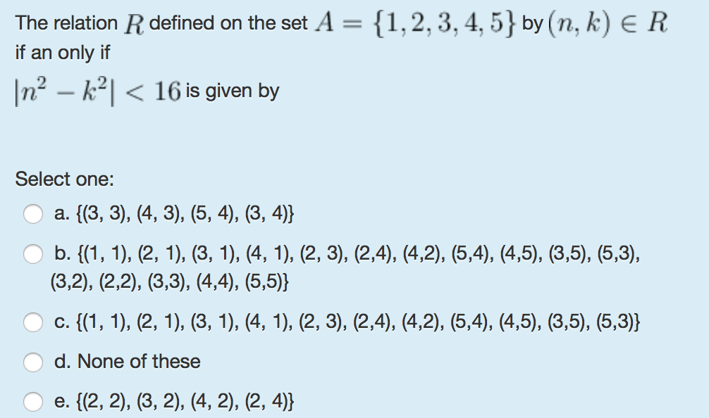 Solved The relation R defined on the set A = {1, 2, 3, 4, 5} | Chegg.com