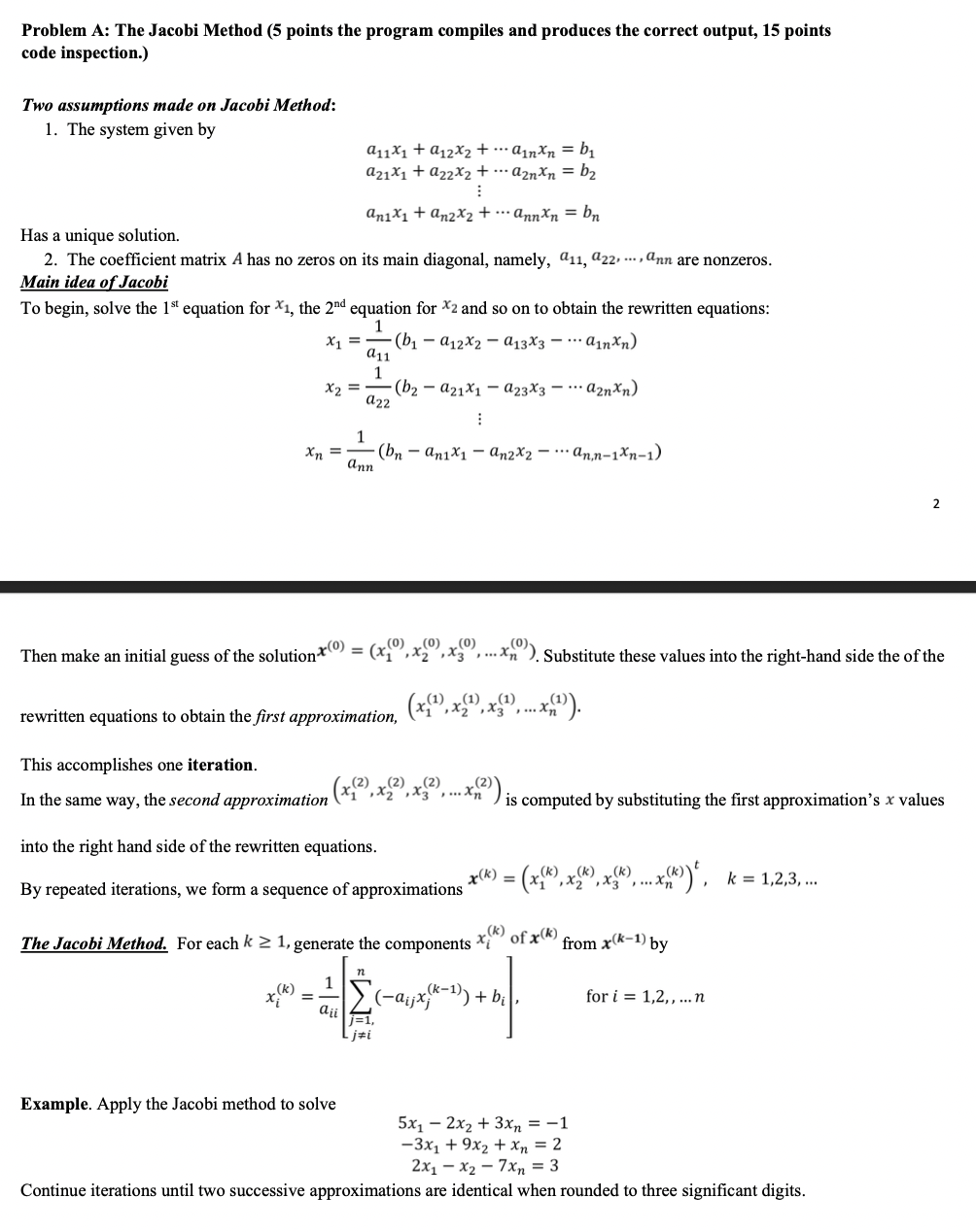 Solved Problem A: The Jacobi Method (5 points the program | Chegg.com