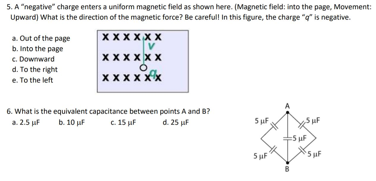 Solved 5. A “negative" charge enters a uniform magnetic | Chegg.com