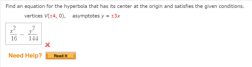 Solved Find an equation for the hyperbola that has its | Chegg.com