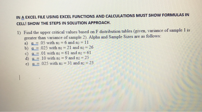 Solved In A Excel File Using Excel Functions And 0564