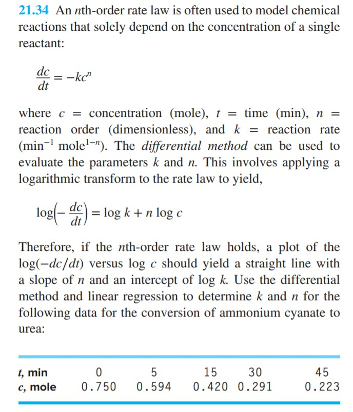 Solved 21.34 An nth-order rate law is often used to model | Chegg.com
