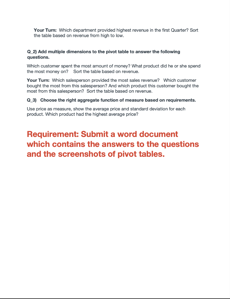 Lab 3 In-class Exercise: Excel Pivot Table Excel is a | Chegg.com