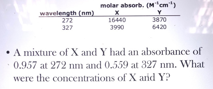 Solved molar absorb. (Mcm1) wavelength (nm) 272 327 16440 | Chegg.com