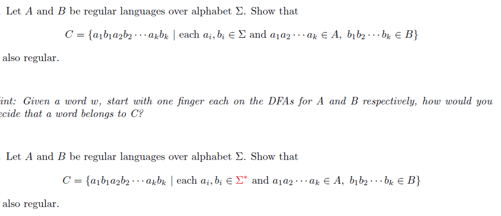 Solved Let A and B be ﻿regular languages over alphabet Σ. | Chegg.com